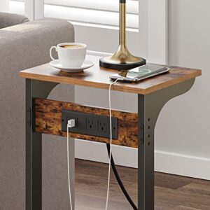 TUTOTAK C Shaped End Table with Charging Station, Tv Tray Table with 2 USB Ports and Outlets, Couch Table, Snack Table, Sofa Side Table for Small Spaces, Living Room, Bedroom TB01BB044