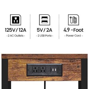 TUTOTAK C Shaped End Table with Charging Station, Side Table with 2 USB Ports and Outlets, Snack Table for Couch and Bed, Small Sofa Table for Small Spaces, Living Room, Bedroom TB01BB043