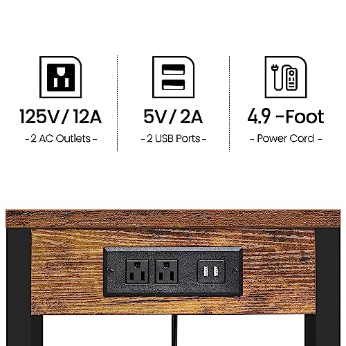 TUTOTAK C Shaped End Table with Charging Station, Side Table with 2 USB Ports and Outlets, Snack Table for Couch and Bed, Small Sofa Table for Small Spaces, Living Room, Bedroom TB01BB043