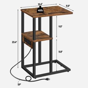 TUTOTAK C Shaped End Table with Charging Station, Side Table with 2 USB Ports and Outlets, Snack Table for Couch and Bed, Small Sofa Table for Small Spaces, Living Room, Bedroom TB01BB043