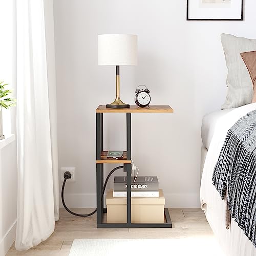 TUTOTAK C Shaped End Table with Charging Station, Side Table with 2 USB Ports and Outlets, Snack Table for Couch and Bed, Small Sofa Table for Small Spaces, Living Room, Bedroom TB01BB043