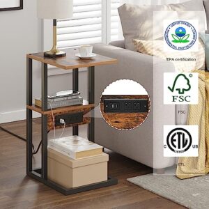 TUTOTAK C Shaped End Table with Charging Station, Side Table with 2 USB Ports and Outlets, Snack Table for Couch and Bed, Small Sofa Table for Small Spaces, Living Room, Bedroom TB01BB043