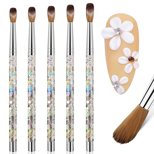 NailsBeauty 5PCS Acrylic Nail Brush Set - Acrylic Nail Brushes for Acrylic Application, Silver Glitter Acrylic Brushes for Nails Professional Acrylic Powder Brushes for Nail Art (#6#8#10#12#14)