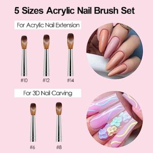 NailsBeauty 5PCS Acrylic Nail Brush Set - Acrylic Nail Brushes for Acrylic Application, Silver Glitter Acrylic Brushes for Nails Professional Acrylic Powder Brushes for Nail Art (#6#8#10#12#14)