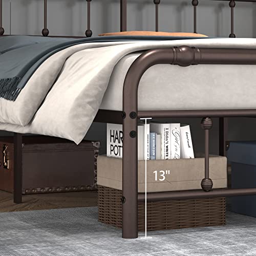 Yalemoll California-King-Bed-Frame and-Headboard - 15 Inch High Metal Platform,No Box Spring Needed,Easy Assembly(Brown)