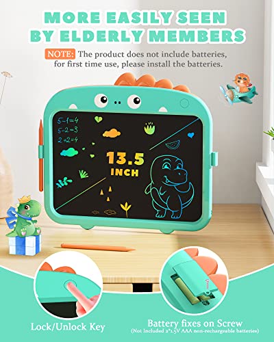 Derabika LCD Writing Tablet for Kids Dinosaur Toys,13.5 Inch Drawing Pad Doodle Board, Toddler Toys Drawing Board Birthday Gift, Drawing Tablet for Boys Girls 3 4 5 6 7 8 Years Old(Green)