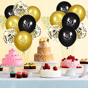 80th Birthday Balloons for Men, 15 Pcs Black Gold Happy 80th Birthday Balloons, Black Gold 80th Birthday Party Decorations Balloons for Men Women 80th Birthday Decor