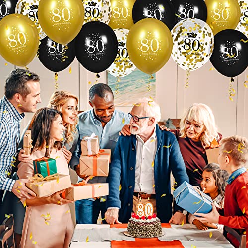 80th Birthday Balloons for Men, 15 Pcs Black Gold Happy 80th Birthday Balloons, Black Gold 80th Birthday Party Decorations Balloons for Men Women 80th Birthday Decor