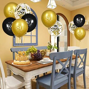 80th Birthday Balloons for Men, 15 Pcs Black Gold Happy 80th Birthday Balloons, Black Gold 80th Birthday Party Decorations Balloons for Men Women 80th Birthday Decor