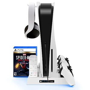 ARyee PS5 Stand PS5 Accessories Cooling Station and Dual Controller Charging Station for Playstation 5 Console, Compact PS5 Accessories with Cooling Fan, Controller Charger, Media Slot, Screw