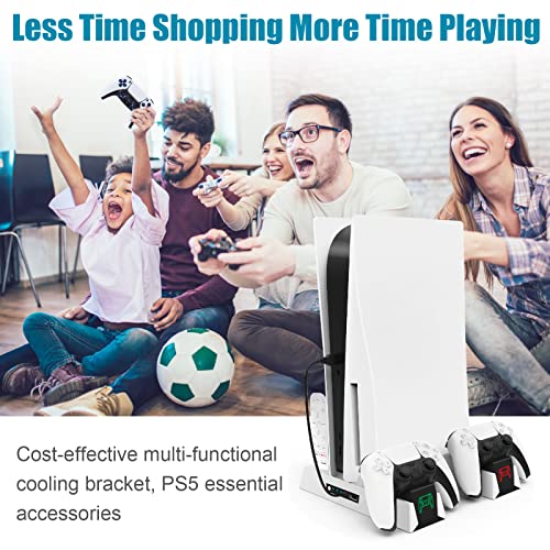 ARyee PS5 Stand PS5 Accessories Cooling Station and Dual Controller Charging Station for Playstation 5 Console, Compact PS5 Accessories with Cooling Fan, Controller Charger, Media Slot, Screw