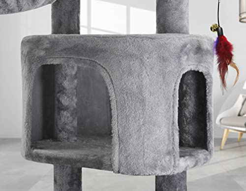 YOUPET 33.46" Height Cat Tree with Cat Condo Big Hammock and Two Replacement Spring Balls,Grey …