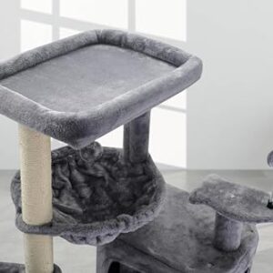 YOUPET 33.46" Height Cat Tree with Cat Condo Big Hammock and Two Replacement Spring Balls,Grey …