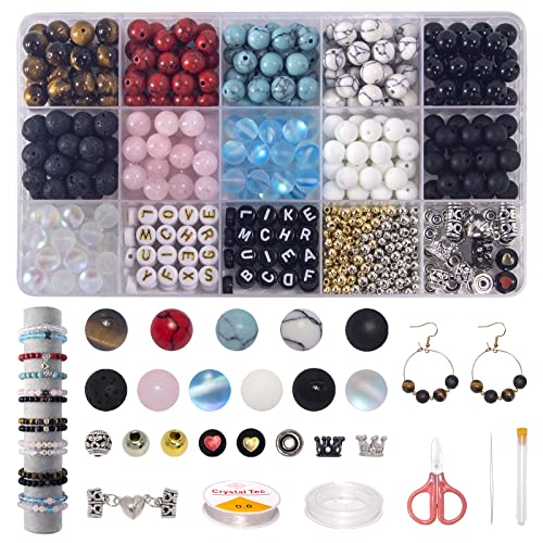 Mchruie 691pc Bracelet Making Kit, 8mm Beads for Bracelets Making - Natural Stone Gemstone Beads for Jewelry Making DIY Bracelet Kit for Adults Beginners