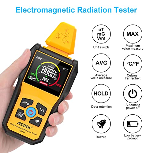 EMF Meter MESTEK Electromagnetic Field Radiation Detector Handheld Digital LCD EMF Reader, Temperature Detector,Tester for Home EMF Inspections, Office, Outdoor and Ghost Hunting