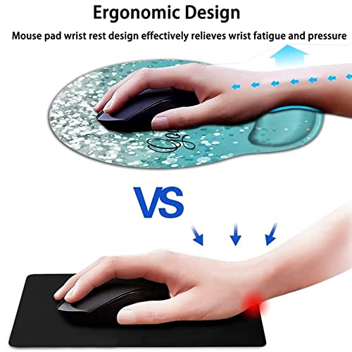 Ergonomic Mouse Pad with Gel Wrist Rest Support, Comfortable Memory Foam Keyboard Wrist Rest Easy Typing, Anti-Slip Keyboard Desk Pad for Office, Psalm 46:5 Blue Glitter Pattern Gaming Mouse Mat