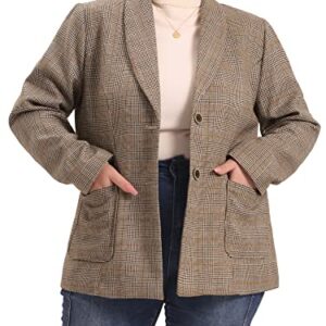 Agnes Orinda Plus Size Plaid Blazer for Women Lapel Jacket Work Office Single Breasted Blazers 2X Brown