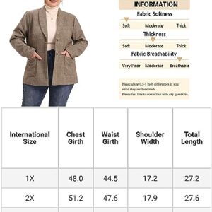 Agnes Orinda Plus Size Plaid Blazer for Women Lapel Jacket Work Office Single Breasted Blazers 2X Brown