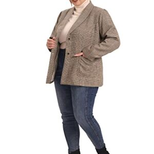 Agnes Orinda Plus Size Plaid Blazer for Women Lapel Jacket Work Office Single Breasted Blazers 2X Brown