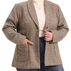 Agnes Orinda Plus Size Plaid Blazer for Women Lapel Jacket Work Office Single Breasted Blazers 2X Brown