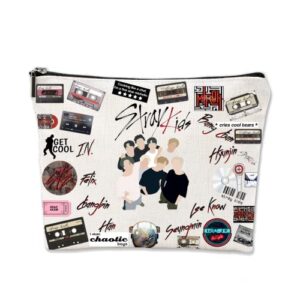 ctrow kpop stray kids makeup bag,stray kids toiletry bag for fans,skzoo character travel makeup bag,skz makeup accessories,stray kids zipper makeup bag, fans gifts for best friends niece