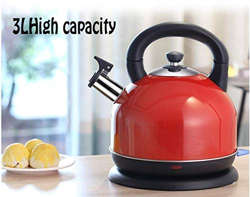 -3L Stainless Inner Lid Electric Kettle2000W Cordless Tea Kettle,Fast Boiling Hot Water Kettle with Auto Shut Offwith Boil Dry Protection,Double Walled Insulation/Red/Yellow