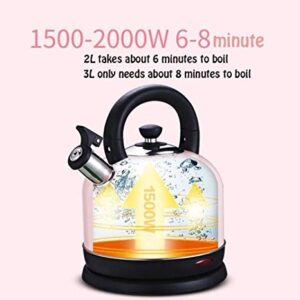 -3L Stainless Inner Lid Electric Kettle2000W Cordless Tea Kettle,Fast Boiling Hot Water Kettle with Auto Shut Offwith Boil Dry Protection,Double Walled Insulation/Red/Yellow