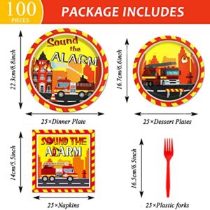 25 Guests Firetruck Birthday Party Decorations Fireman Plates and Napkins for Firefighter Party Supplies Fire Truck Birthday Theme Disposable Dinnerware Set for Kids Fireman Firefighter Party Favors