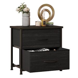 lumtok nightstand with drawer, 2 drawers dresser for bedroom, small night stand and dressers sets with 2 fabric drawers, end table with drawer for living room - black wood veins (1pcs)