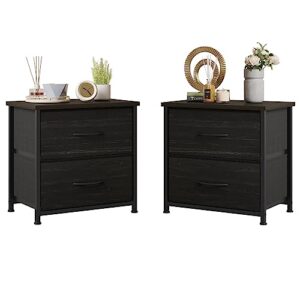 LUMTOK Nightstand with Drawer, 2 Drawers Dresser for Bedroom, Small Night Stand and Dressers Sets with 2 Fabric Drawers, End Table with Drawer for Living Room - Black Wood Veins (1PCS)