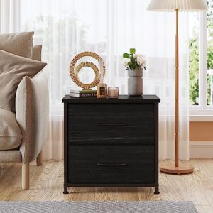 LUMTOK Nightstand with Drawer, 2 Drawers Dresser for Bedroom, Small Night Stand and Dressers Sets with 2 Fabric Drawers, End Table with Drawer for Living Room - Black Wood Veins (1PCS)