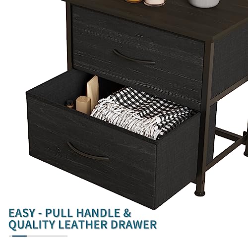 LUMTOK Nightstand with Drawer, 2 Drawers Dresser for Bedroom, Small Night Stand and Dressers Sets with 2 Fabric Drawers, End Table with Drawer for Living Room - Black Wood Veins (1PCS)