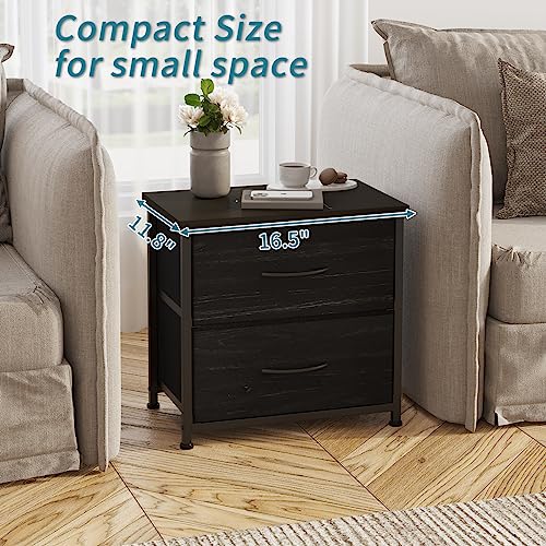 LUMTOK Nightstand with Drawer, 2 Drawers Dresser for Bedroom, Small Night Stand and Dressers Sets with 2 Fabric Drawers, End Table with Drawer for Living Room - Black Wood Veins (1PCS)