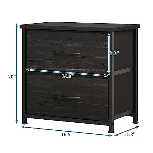 LUMTOK Nightstand with Drawer, 2 Drawers Dresser for Bedroom, Small Night Stand and Dressers Sets with 2 Fabric Drawers, End Table with Drawer for Living Room - Black Wood Veins (1PCS)