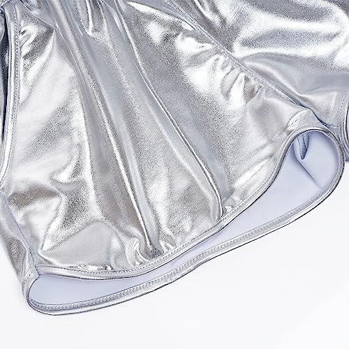 Bskifnn Metallic Shorts for Girls Sparkly Hot Dance Pants with Heart Shape Sunglasses (as1, Age, 6_Years, 7_Years, Sliver)