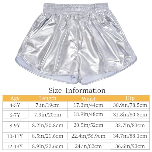 Bskifnn Metallic Shorts for Girls Sparkly Hot Dance Pants with Heart Shape Sunglasses (as1, Age, 6_Years, 7_Years, Sliver)