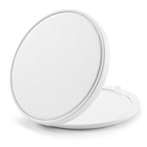 Getinbulk Compact Mirror Bulk, Small Pocket Makeup Round Mirror Double-Sided 1X/3X Magnifying PU Leather (White, 2.7 inches)