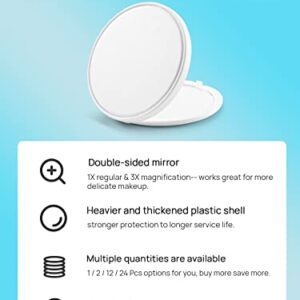 Getinbulk Compact Mirror Bulk, Small Pocket Makeup Round Mirror Double-Sided 1X/3X Magnifying PU Leather (White, 2.7 inches)