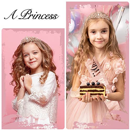 CIEHER Princess Crown and Birthday Sash Set, Birthday Crown Birthday Girl Crown Birthday Tiara for Women Birthday Princess Crown Birthday Decorations Birthday Sash for Girls Birthday Gifts - Rose Gold