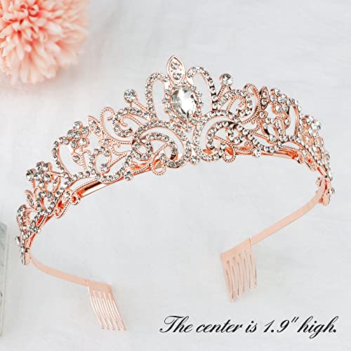 CIEHER Princess Crown and Birthday Sash Set, Birthday Crown Birthday Girl Crown Birthday Tiara for Women Birthday Princess Crown Birthday Decorations Birthday Sash for Girls Birthday Gifts - Rose Gold