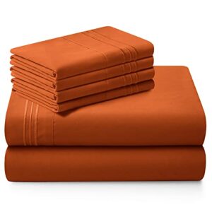 Horbaunal Extra Deep Pocket Queen Sheets - Fits Mattress 18-24 Inches Deep - 6 Pieces Hotel Luxury 1800 Thread Count Microfiber Sheet Set - Ultra Soft Burnt Orange Queen Size Bed Sheets