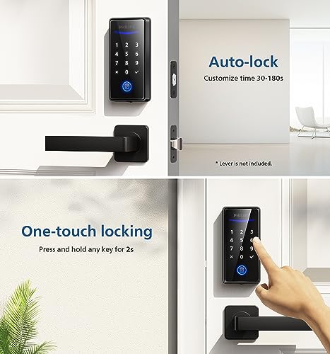 Philips Keyless Entry Door Lock with Keypad - Smart Deadbolt Lock for Front Door, Auto Lock, One-time PIN Code, Fingerprint Door Lock - Matte Black