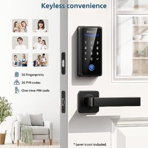 Philips Keyless Entry Door Lock with Keypad - Smart Deadbolt Lock for Front Door, Auto Lock, One-time PIN Code, Fingerprint Door Lock - Matte Black