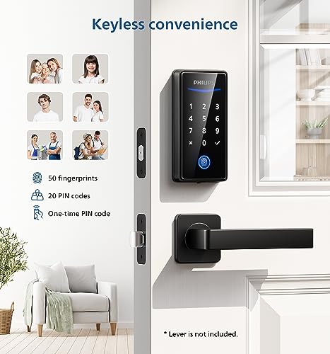 Philips Keyless Entry Door Lock with Keypad - Smart Deadbolt Lock for Front Door, Auto Lock, One-time PIN Code, Fingerprint Door Lock - Matte Black