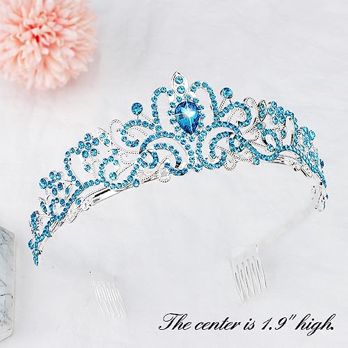 CIEHER Princess Crown and Birthday Sash Set, Blue Birthday Crown Birthday Girl Crown Birthday Tiara for Women Birthday Decorations for Girls Happy Birthday Accessories Birthday Gifts