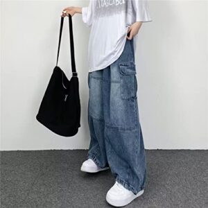 Women's Grunge Baggy Jeans Y2K Wide Leg Cargo Denim Pant Emo Fairycore High Waist Jogger Sweatpants Alt Punk Clothing (Blue,XL)