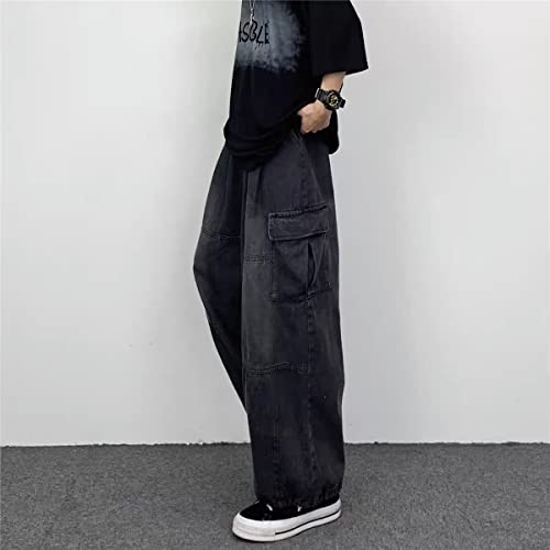 Women's Grunge Baggy Jeans Y2K Wide Leg Cargo Denim Pant Emo Fairycore High Waist Jogger Sweatpants Alt Punk Clothing (Blue,XL)