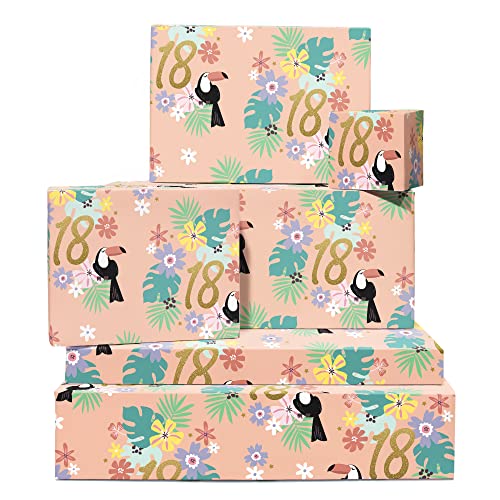 CENTRAL 23 Girls Wrapping Paper - 6 Sheets of Gift Wrap - 18th Birthday Wrapping Paper for Women Her - Tropical - Age 18 - For Friends - Comes with Fun Stickers