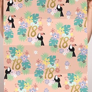 CENTRAL 23 Girls Wrapping Paper - 6 Sheets of Gift Wrap - 18th Birthday Wrapping Paper for Women Her - Tropical - Age 18 - For Friends - Comes with Fun Stickers