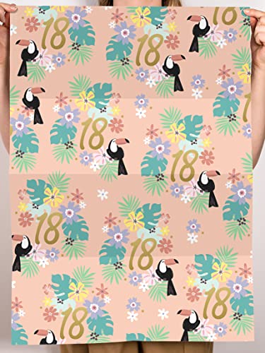 CENTRAL 23 Girls Wrapping Paper - 6 Sheets of Gift Wrap - 18th Birthday Wrapping Paper for Women Her - Tropical - Age 18 - For Friends - Comes with Fun Stickers